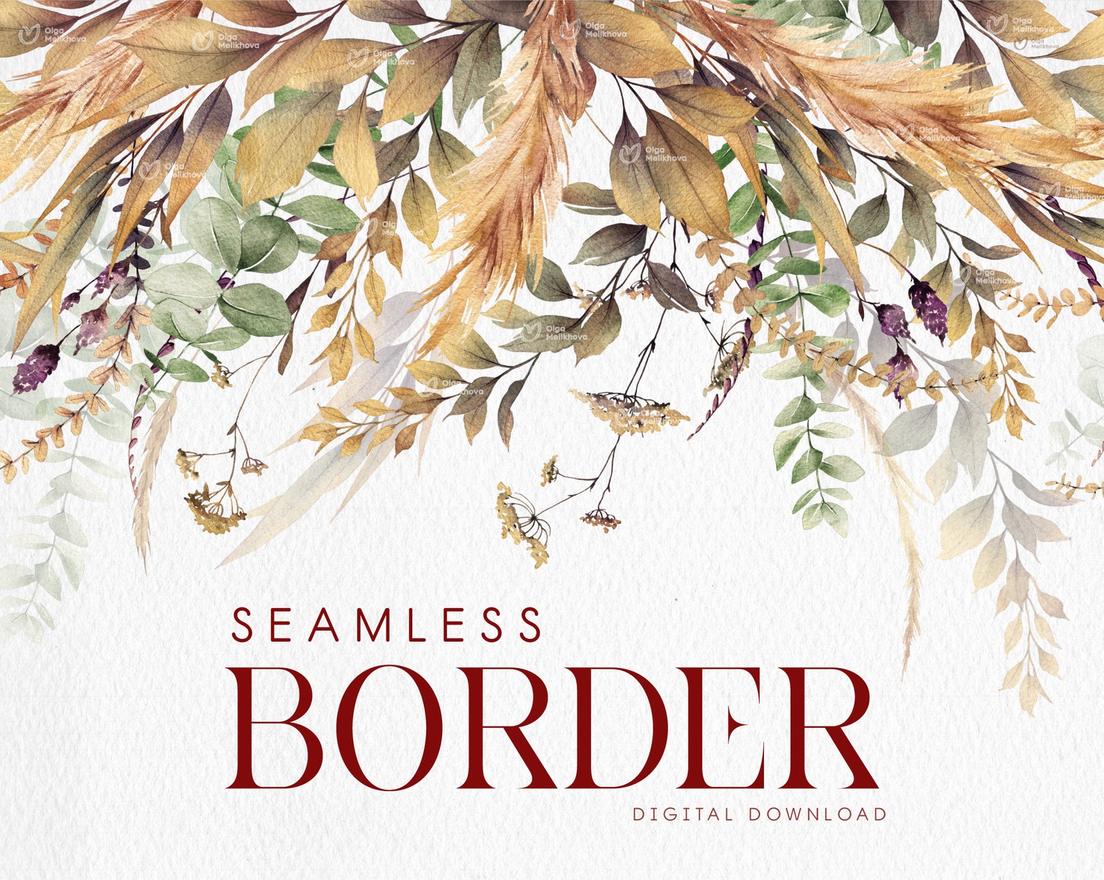 Seamless Floral Border Watercolor Autumn Leaves Wedding - Etsy