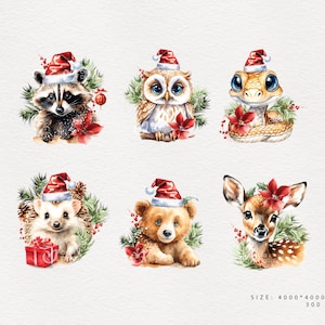 Watercolor Cute Christmas Animals, Woodland Animal Clipart, Winter Baby ...