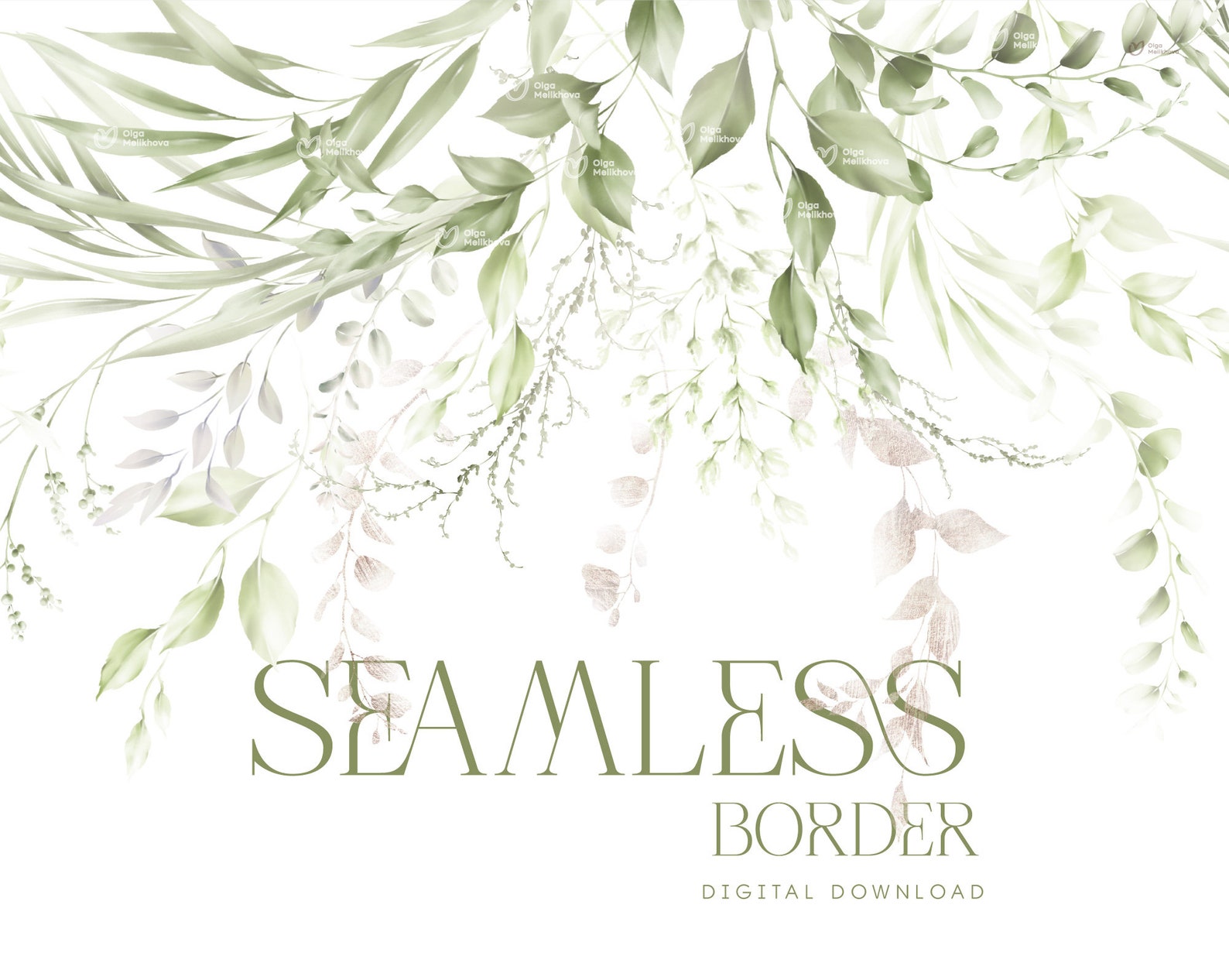 Floral Seamless Border Greenery Foliage Border Green Leaves - Etsy