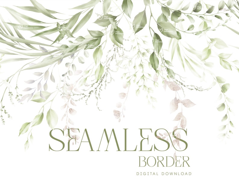 Floral Seamless Border Greenery Foliage Border Green Leaves - Etsy