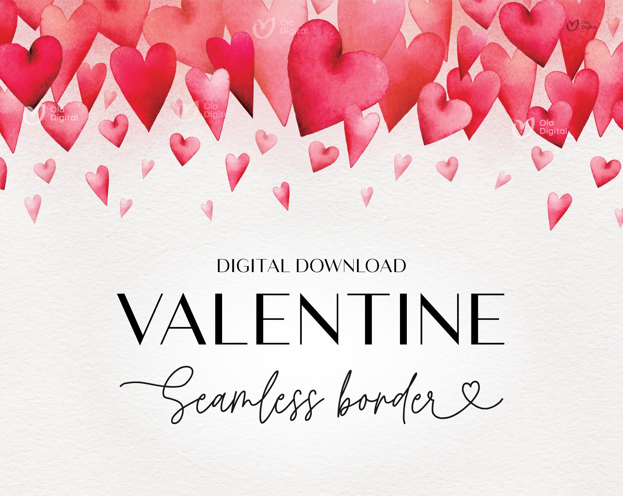 Watercolor Valentine's Day Seamless Border, Tender Hearts, Border-frame ...