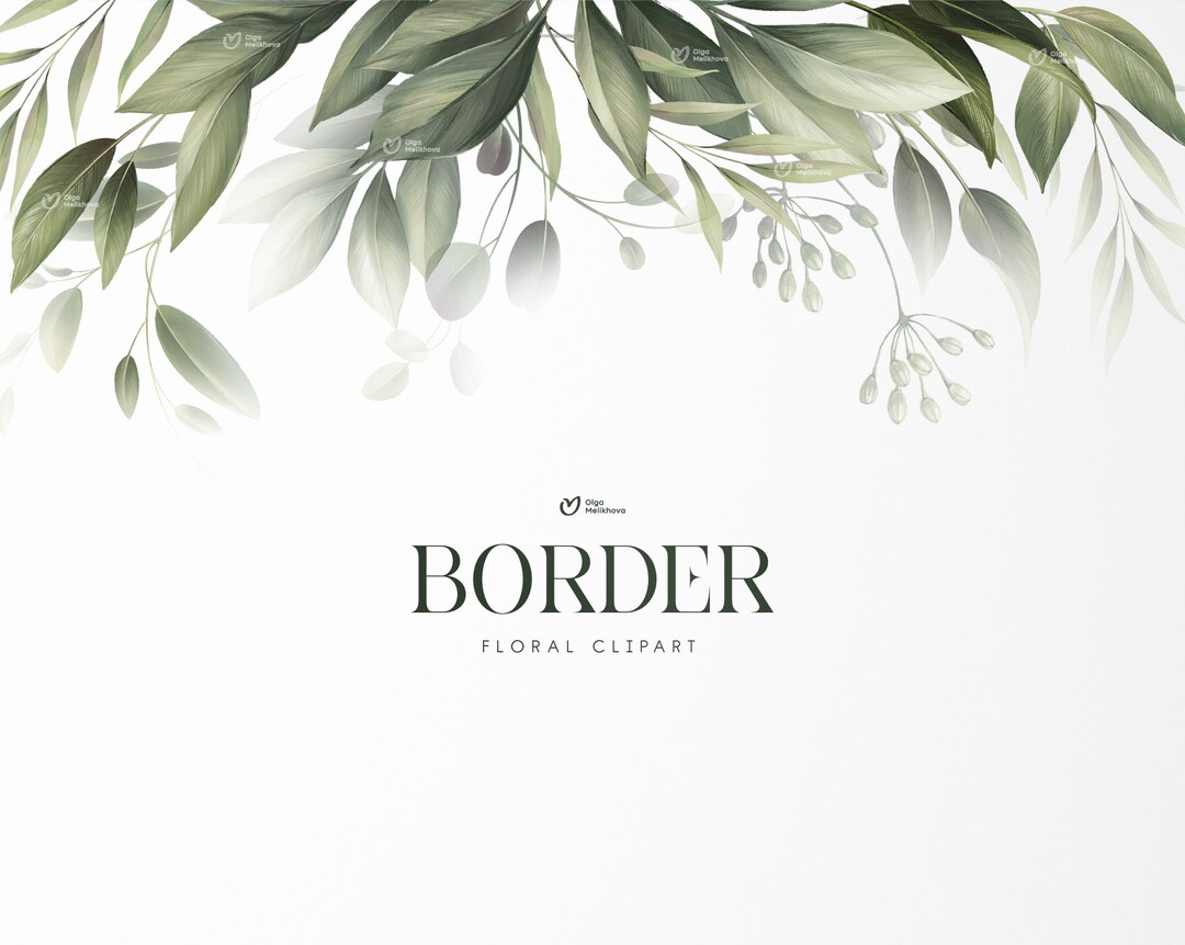Floral Border, Greenery Foliage Border, Green Leaves, Wedding Invite ...