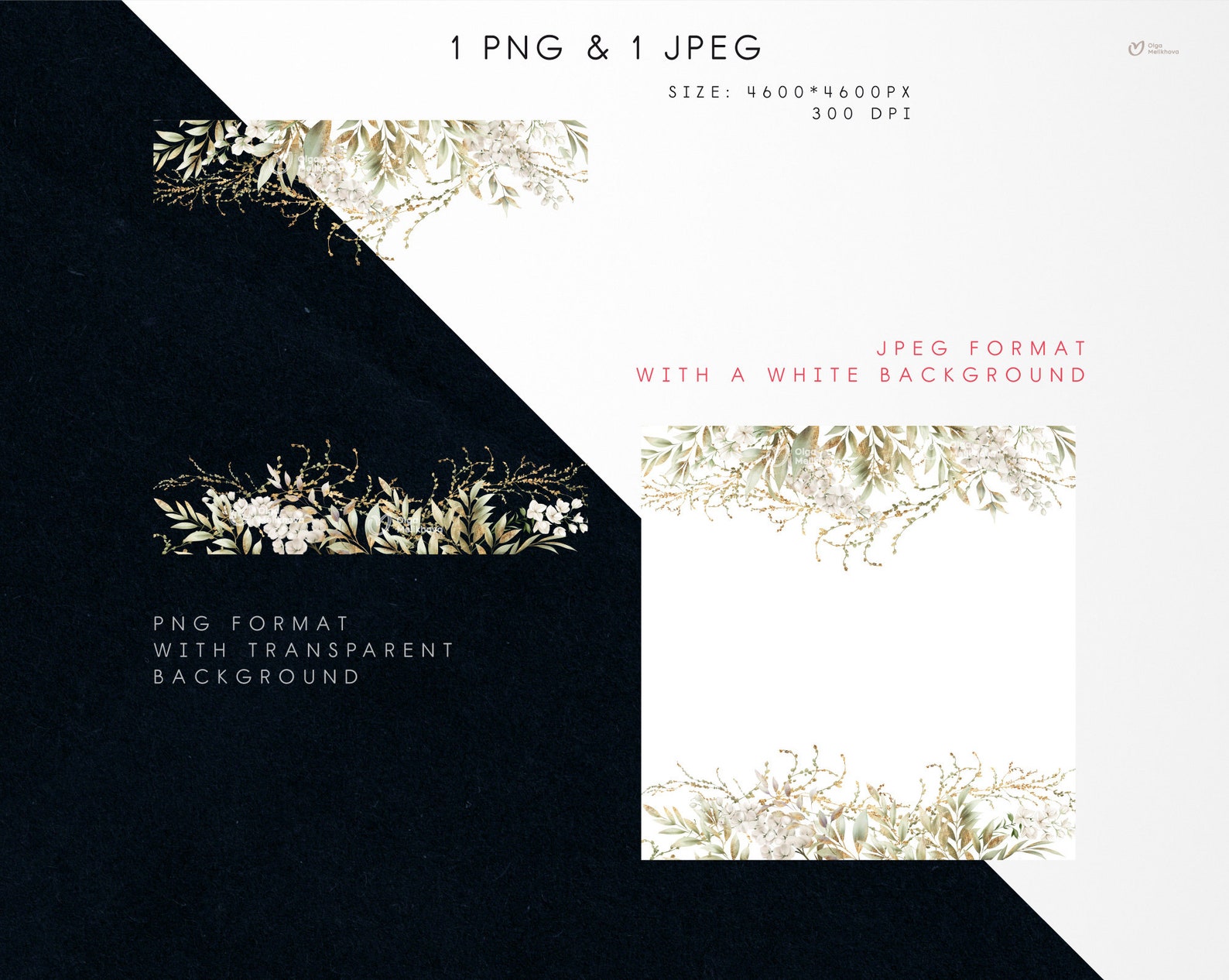 Floral Border Greenery Foliage Border Green Leaves & Gold - Etsy