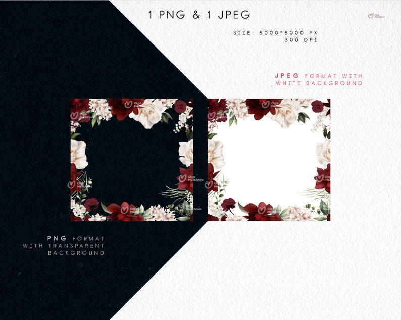 Floral Border-frame Burgundy Flowers Floral Pattern Wedding - Etsy