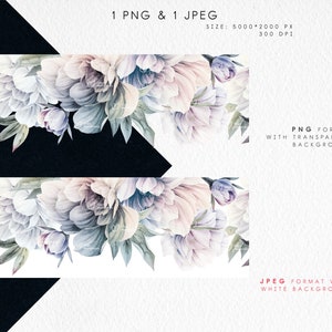 Floral Border, Seamless Border, Peony Frame, Watercolor Blue Flowers ...