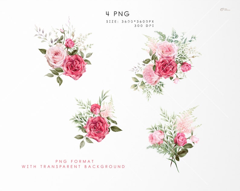 Floral Bouquets Clipart Pink Flowers Watercolor Flower - Etsy