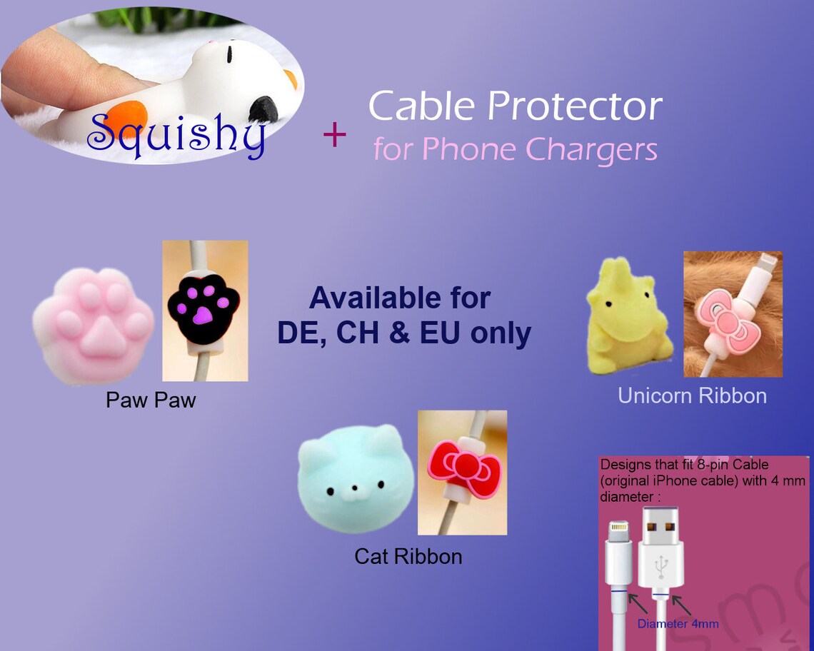 EU ONLY Kawaii Cable Protector Squishy Combo Set Cute - Etsy