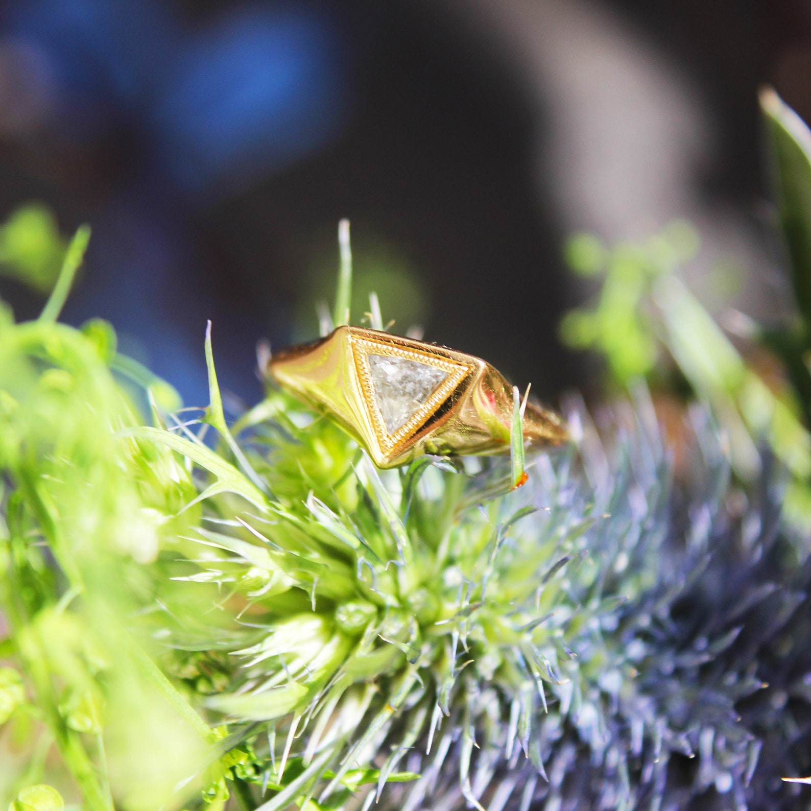 Trillion Diamond Signet Ring Triangle Engagement Ring Hand - Etsy
