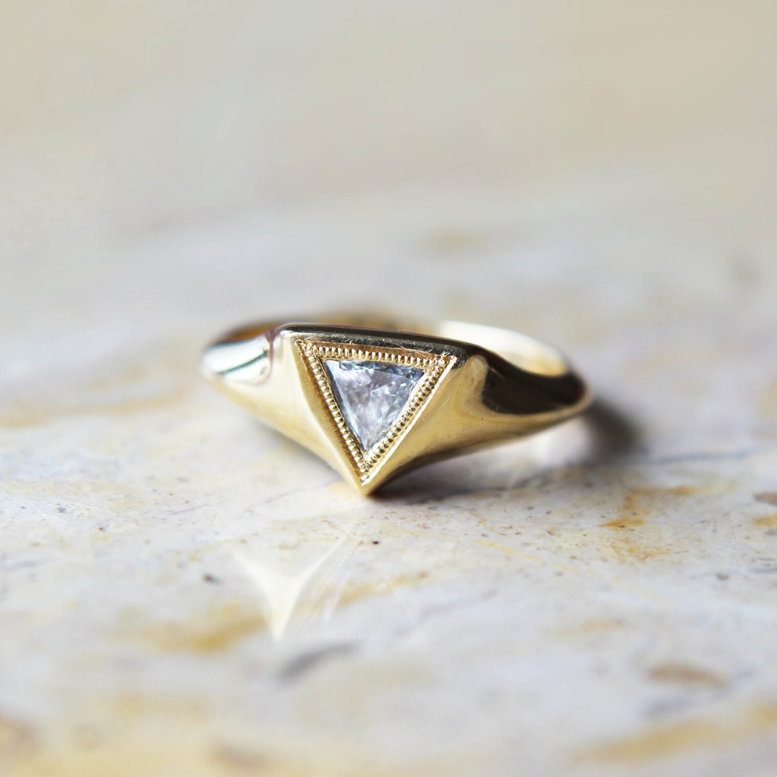 Trillion Diamond Signet Ring Triangle Engagement Ring Hand - Etsy