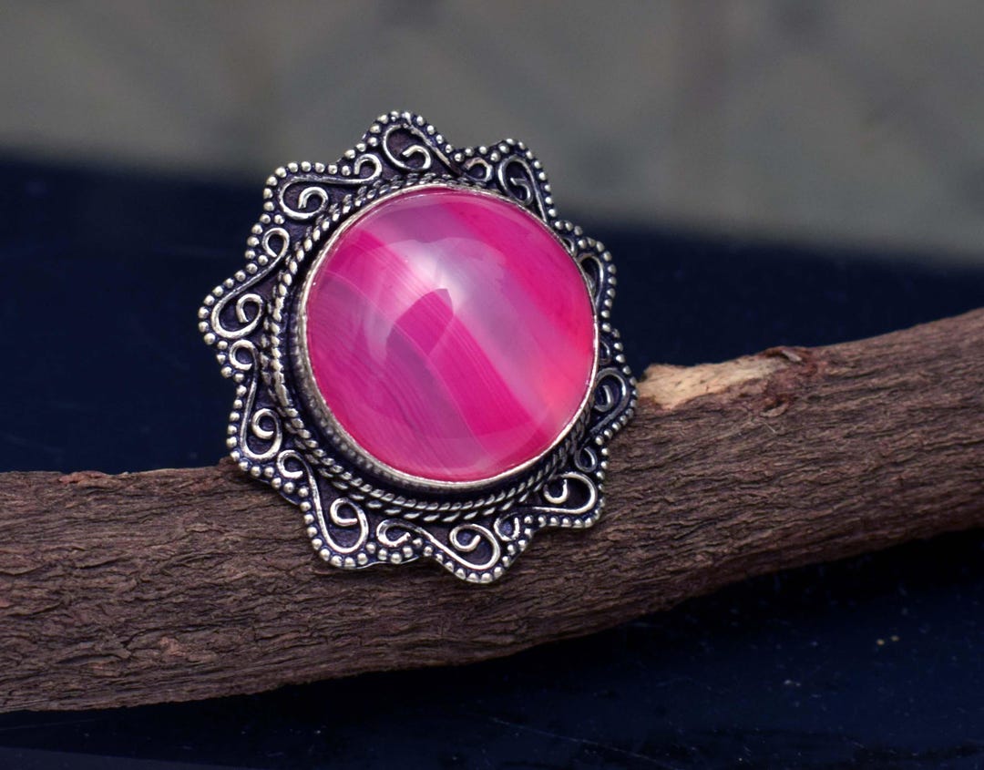 Pink Agate Ring With Stunning Gemstone - Unique, Natural, and Elegant ...