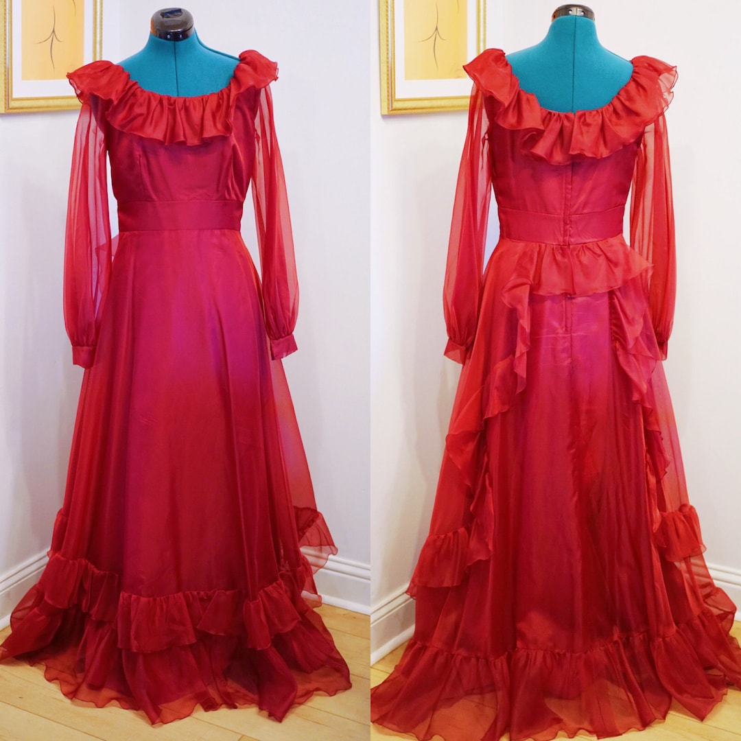 Vintage Cottagecore Victorian Style Cranberry Red Long Gown // No Tags ...