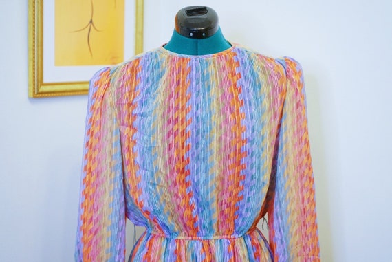 Vintage Jackie Taub Sheer Rainbow Chevron Puff Sleeve… - Gem