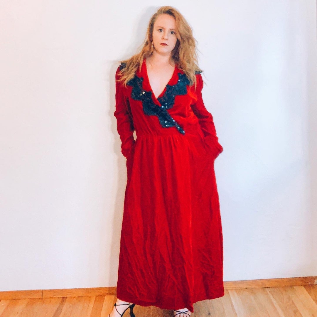 Vintage 1970s Victoria’s Secret Red Velvet Wrap Dress, Rare Victoria’s ...