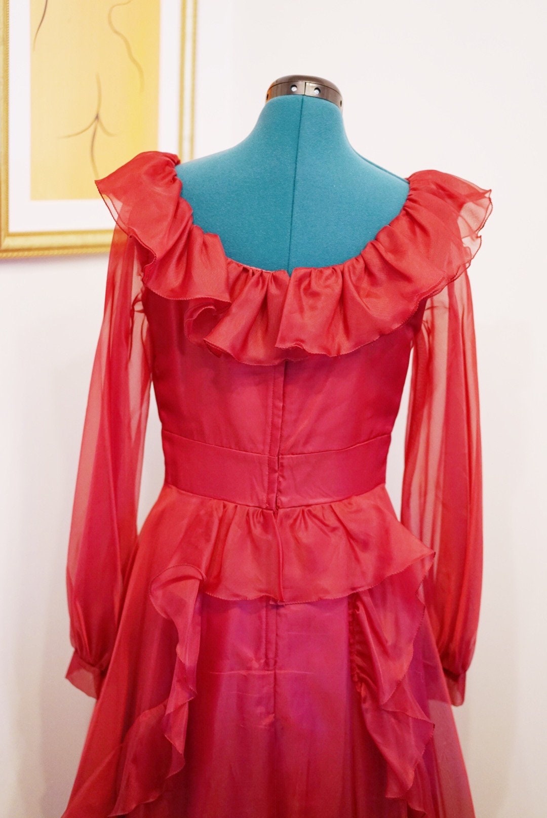 Vintage Cottagecore Victorian Style Cranberry Red Long Gown // No Tags ...