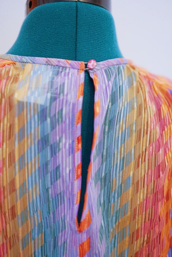 Vintage Jackie Taub Sheer Rainbow Chevron Puff Sleeve… - Gem