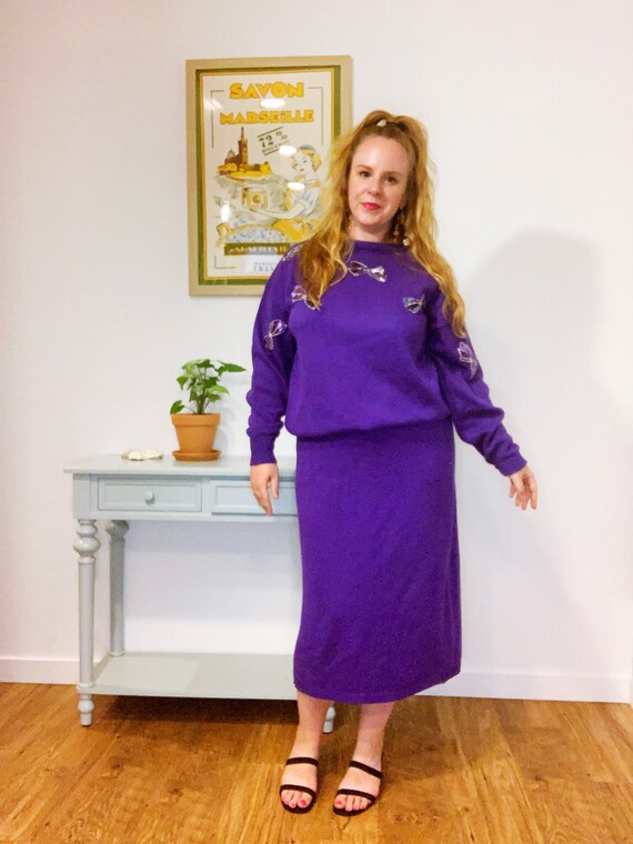 Lady Dorian 1980s matching purple sequined bow set - Gem