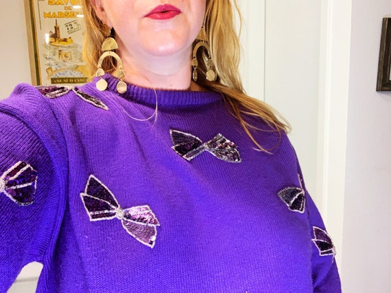 Lady Dorian 1980s matching purple sequined bow set - Gem