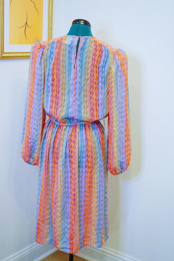 Vintage Jackie Taub Sheer Rainbow Chevron Puff Sleeve… - Gem