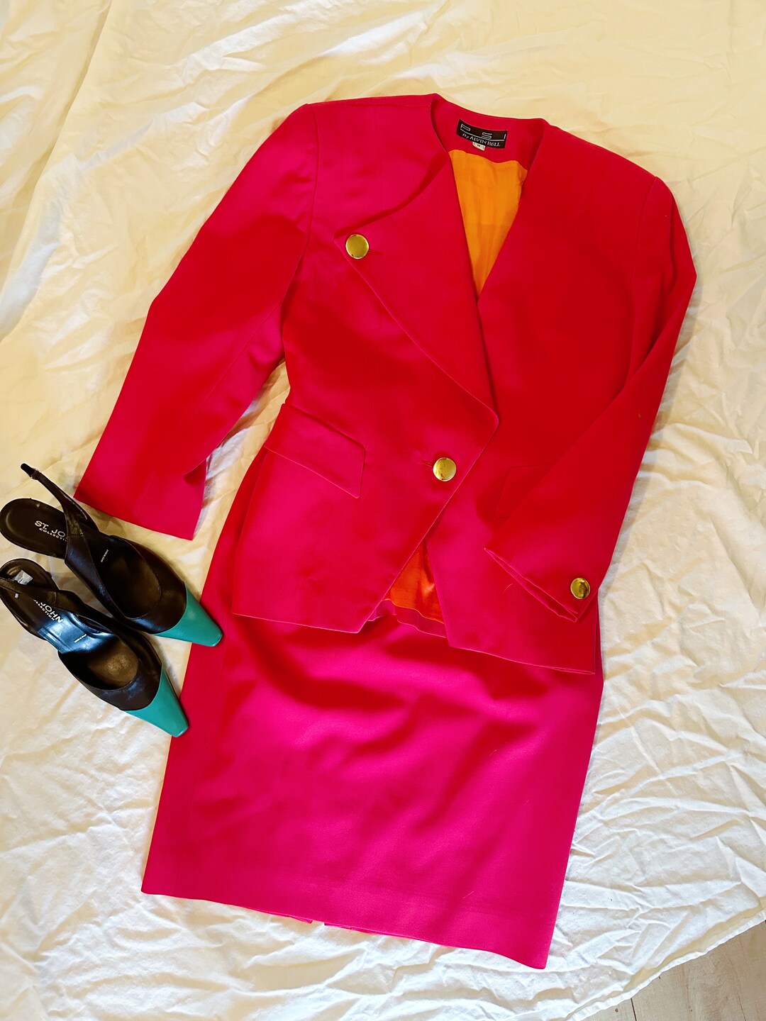 Vintage 1980s PSI by Alvin Bell for Neiman Marcus Pink Orange Skirt ...
