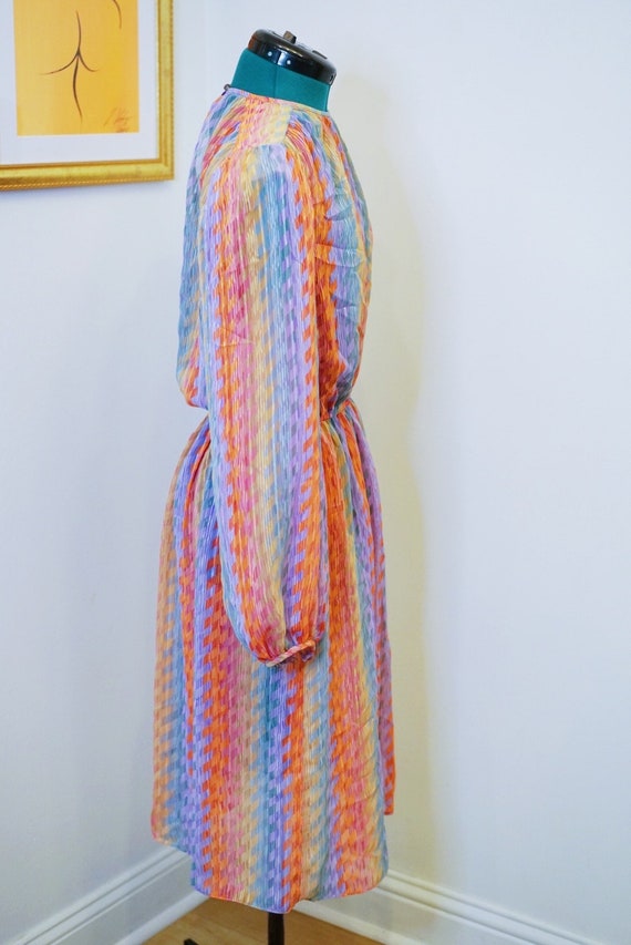 Vintage Jackie Taub Sheer Rainbow Chevron Puff Sleeve… - Gem