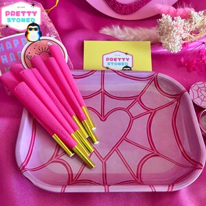 Pink Rolling Tray Gift Set With 4 Piece Metal Grinder and 8 Pre Rolled ...