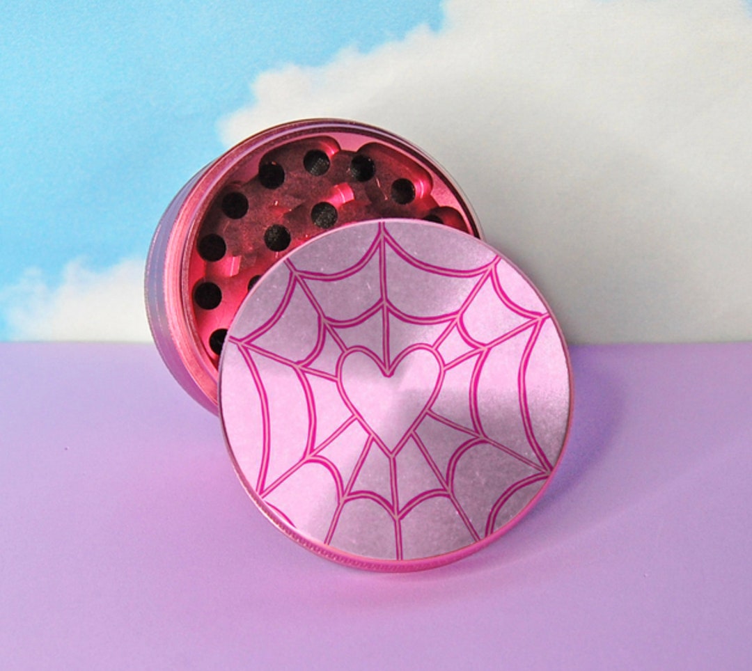 Pink Spooky Spider Grinder Metal Magnetic Closure Four Piece Tobacco ...