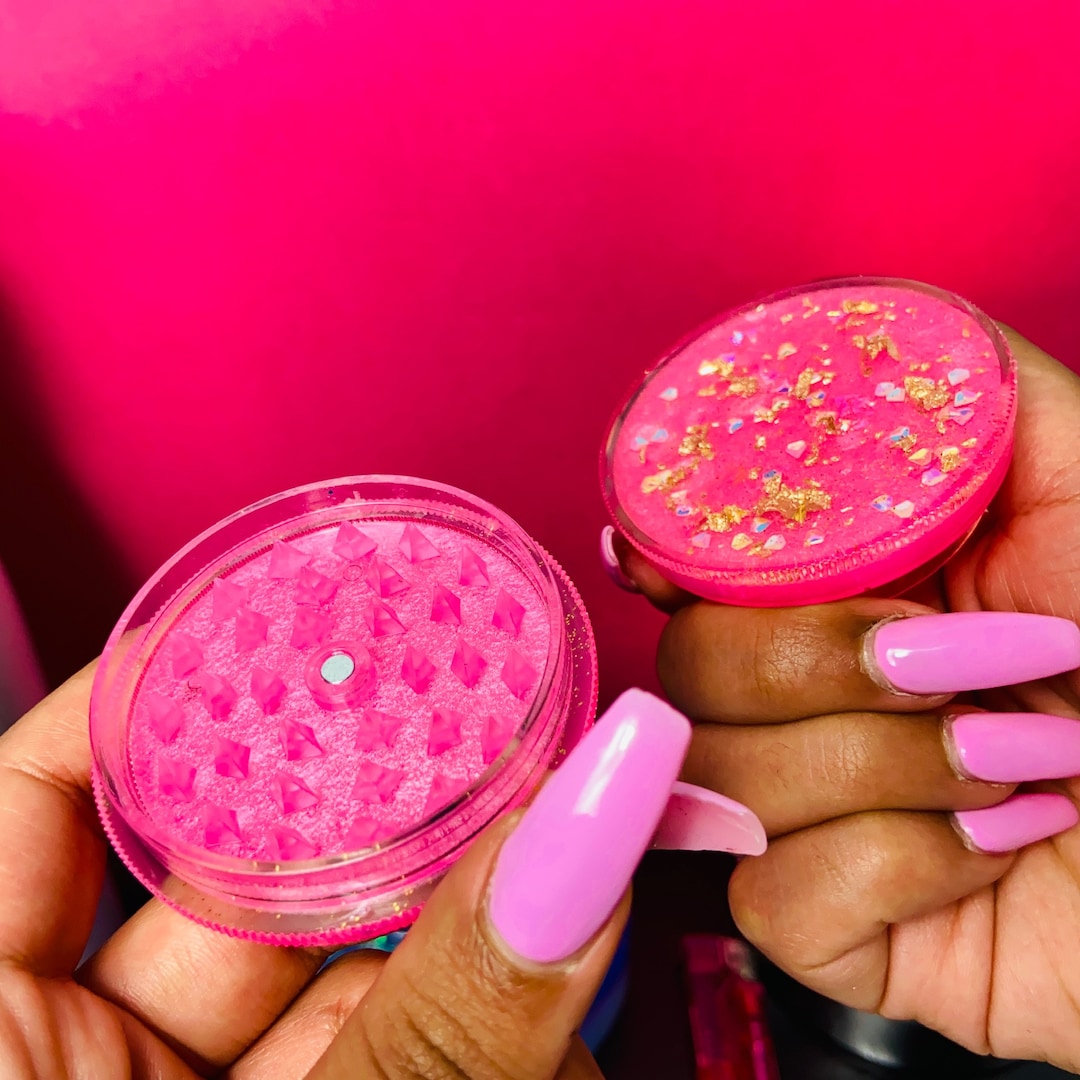Valentines Day Stoner Gift for Her Cute Pink Mica Powder Herb Grinder ...