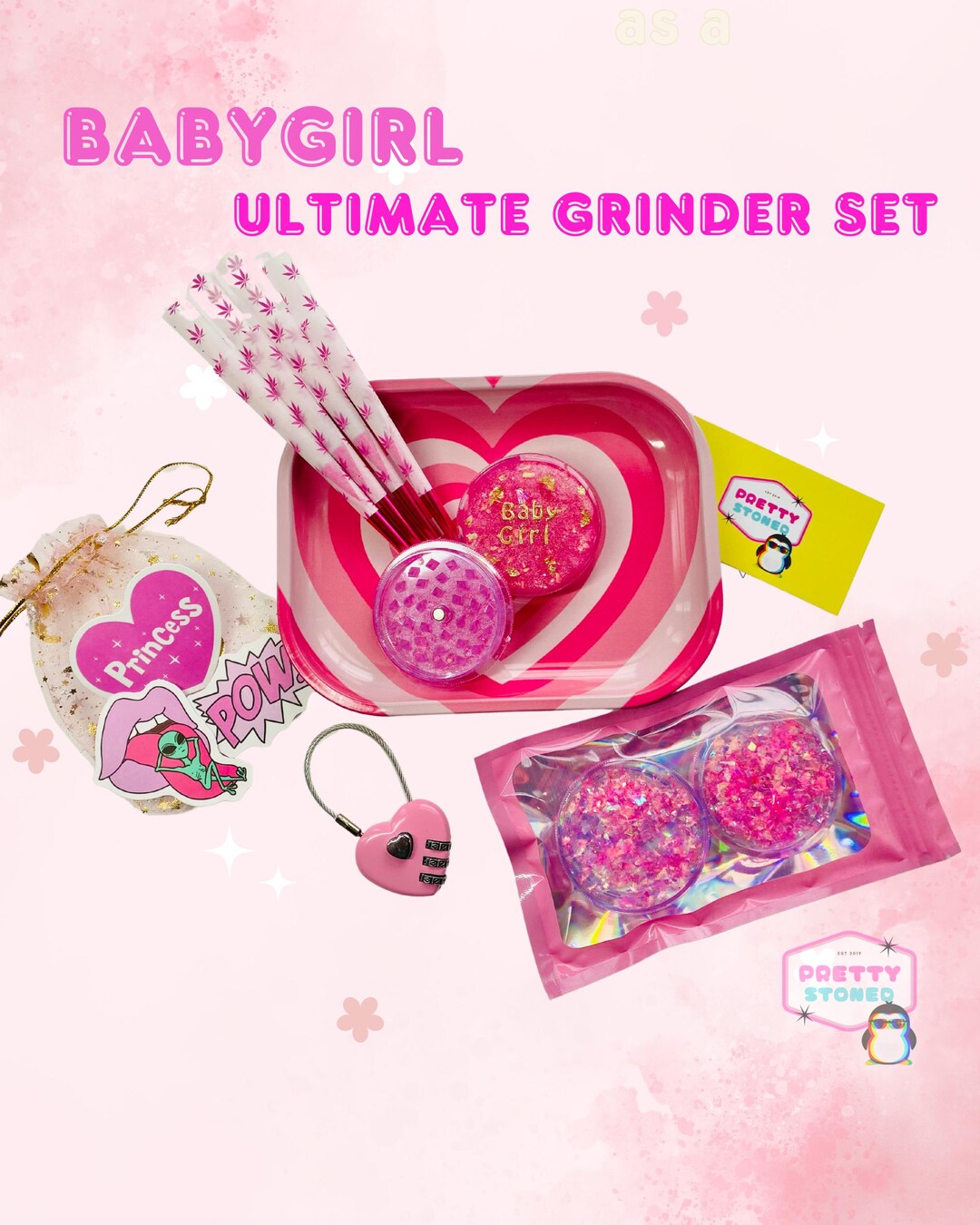MEGA Set Rolling Tray Gift Set Dual Magnetic Grinders 8 Cones Heart ...