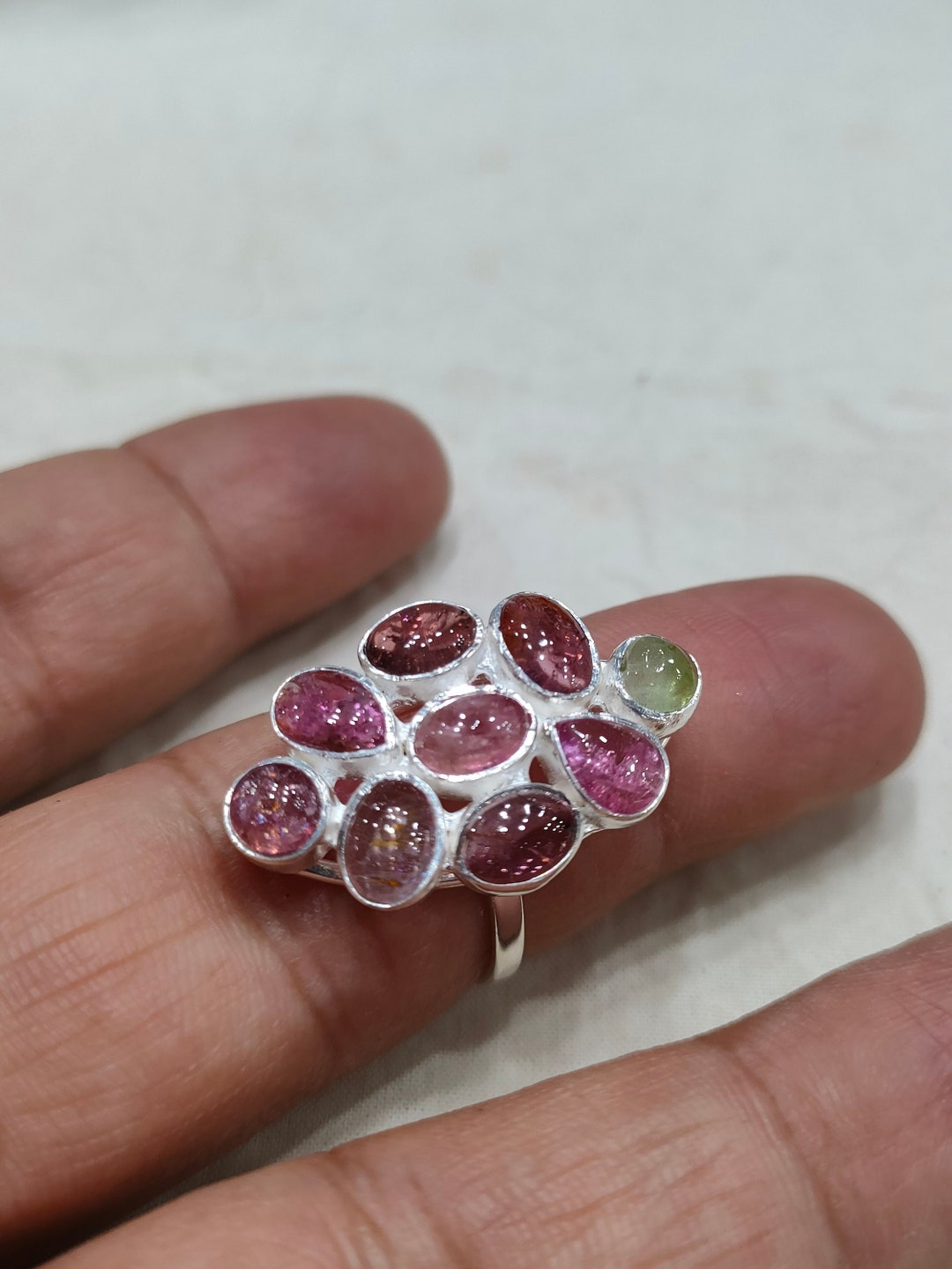 Multi Tourmaline Ring – 925 Sterling Silver Natural Rainbow Tourmaline ...