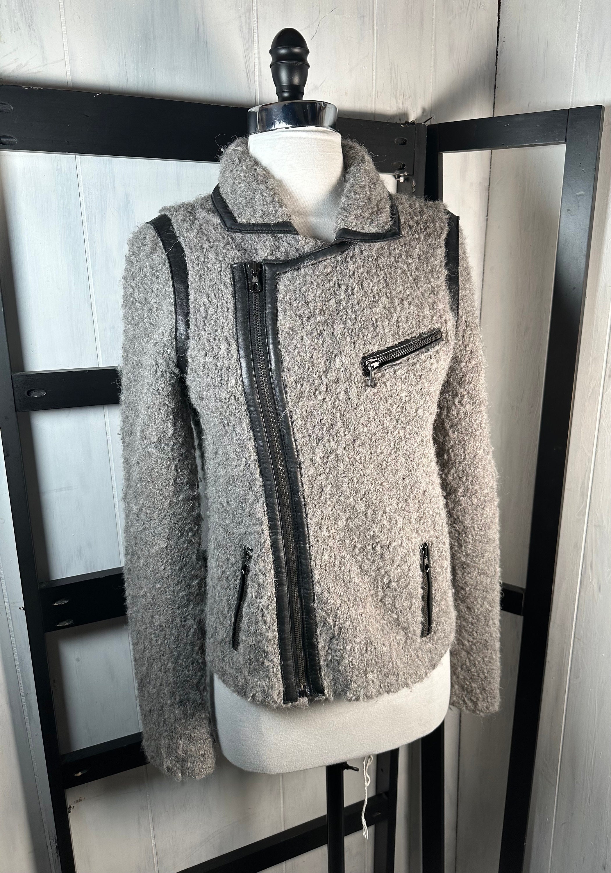 Rag & Bone BOUCLE Alpaca/wool/leather Trim Moto Jacket, Size Small ...