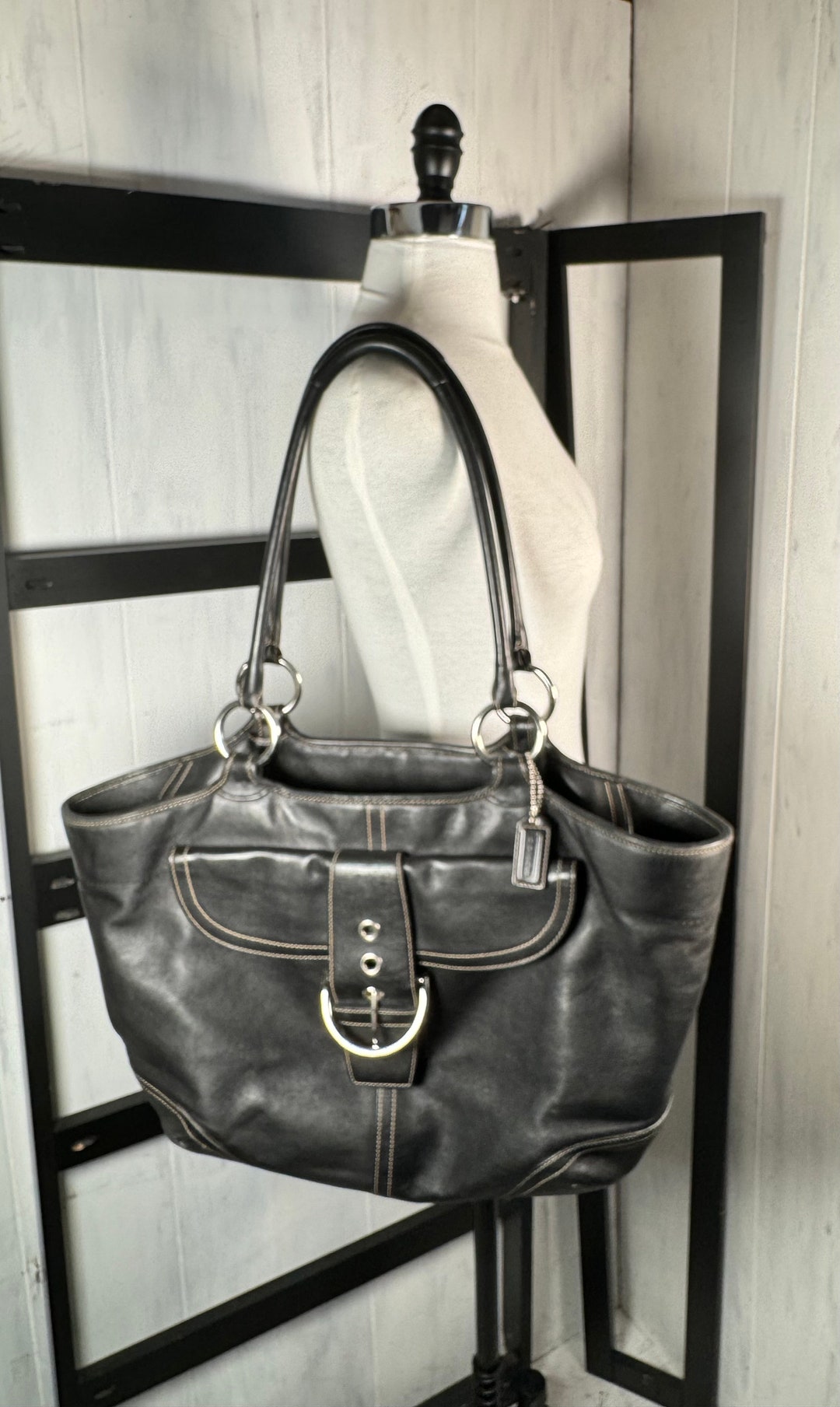 Coach Legacy Collection Smooth Black Leather XL Tote 5770, White ...