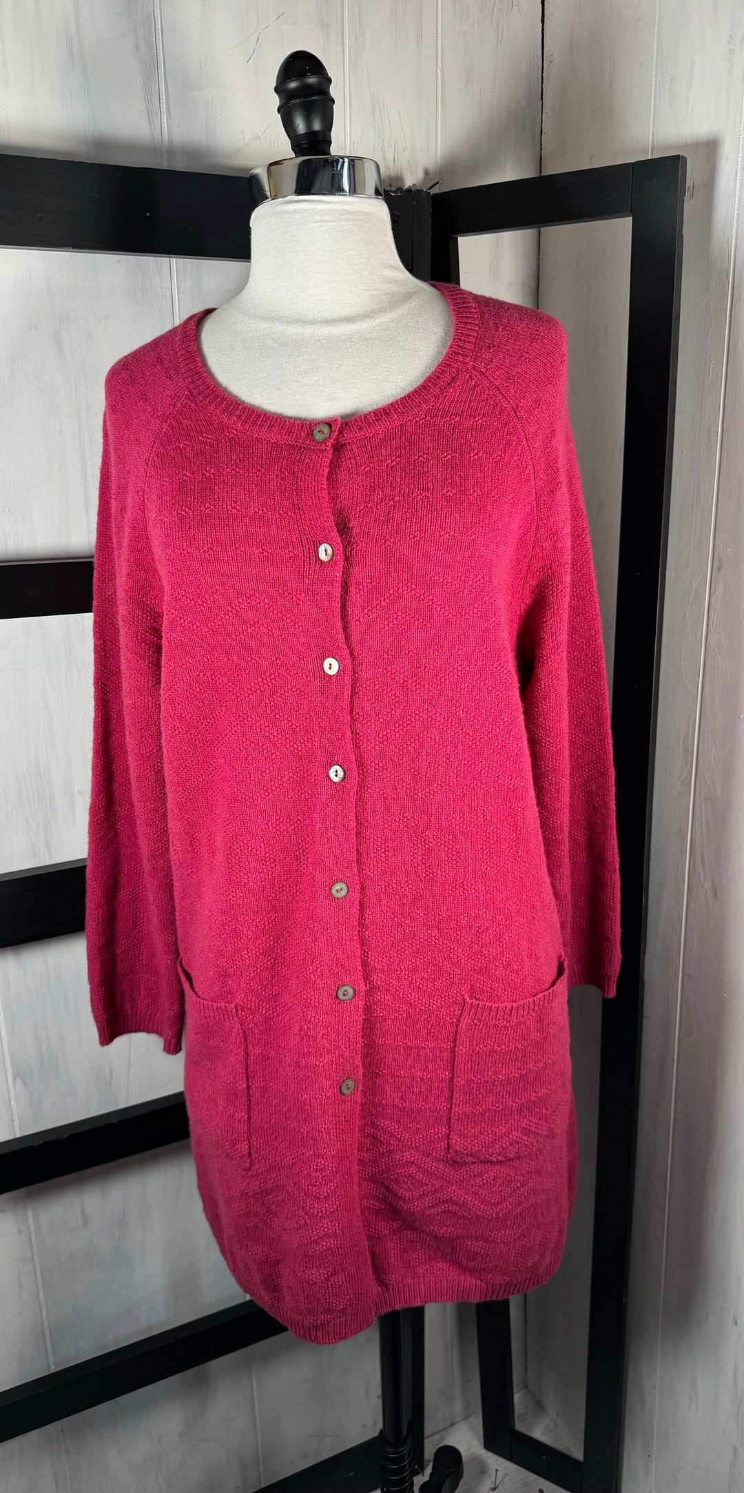 Gudrun Sjoden Long Buttoned Raspberry Cardigan, Size Medium, New No ...