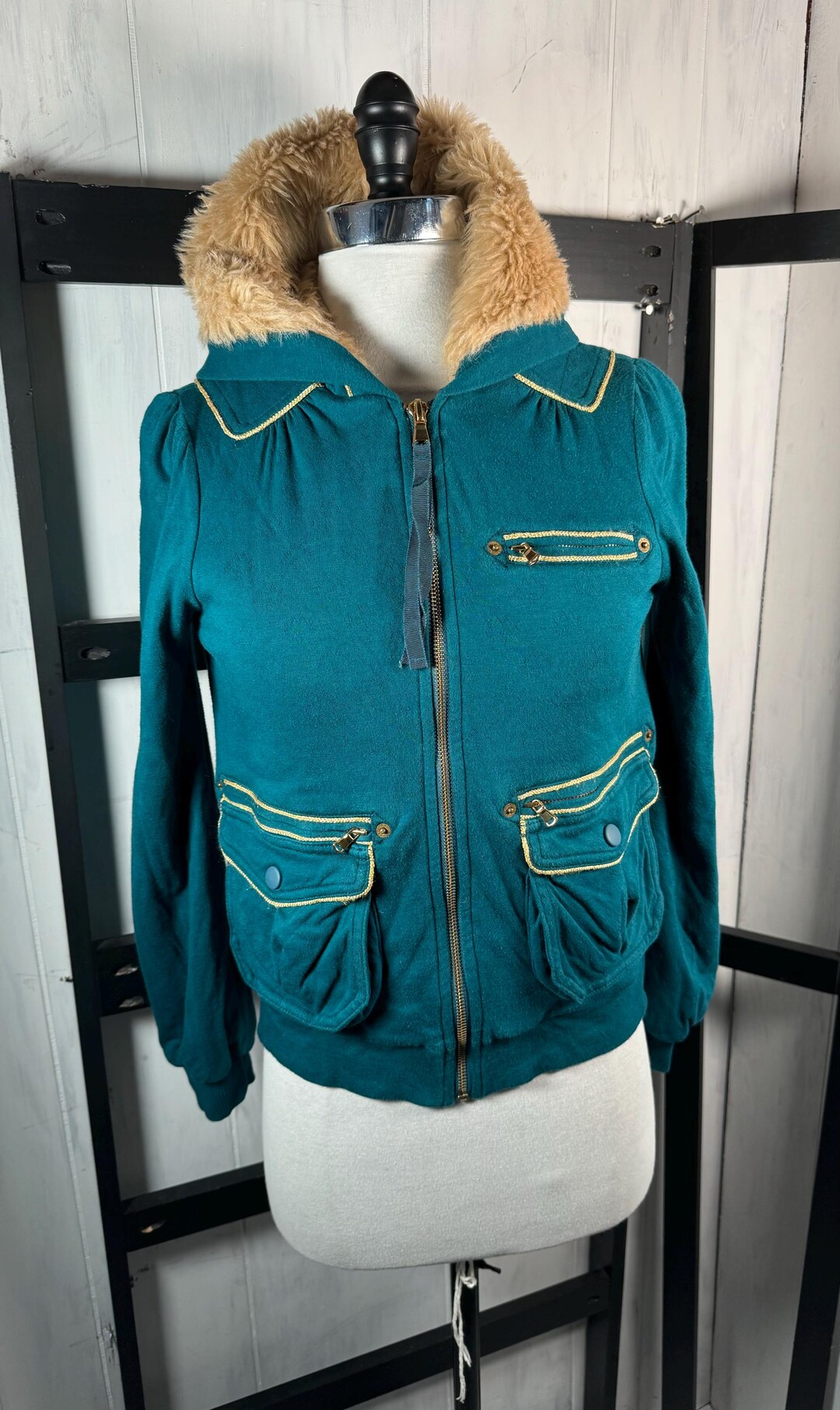 Y2k Marc Jacobs Teal Sherpa Hoodie, Faux Fur Trim, Small - Etsy