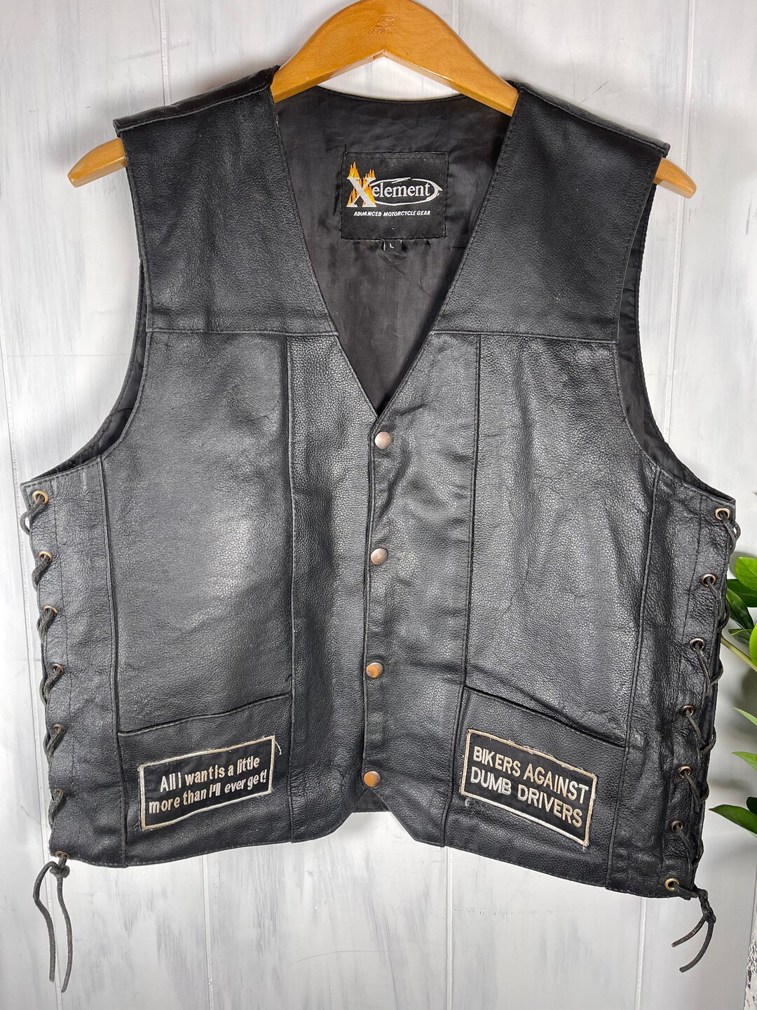 Xelement Black Leather Biker Moto Vest, Lace Sides, Mens Size Large, PATCHES! Heavy! - Etsy