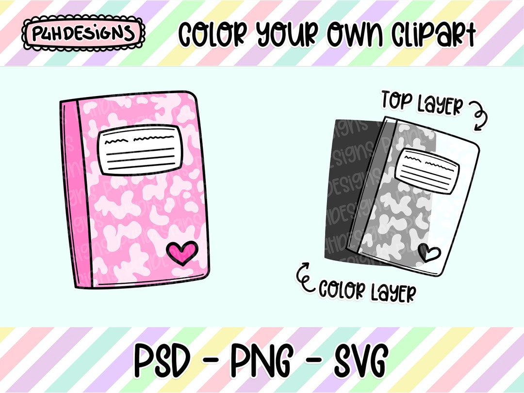 Composition Notebook Clipart, LAYERED, Doodle Clipart, Can Be Colored ...