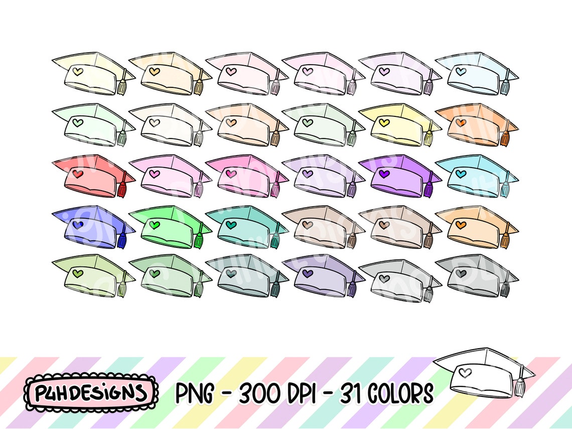 Graduation Cap Clipart Doodle Clipart Multicolor Commercial - Etsy