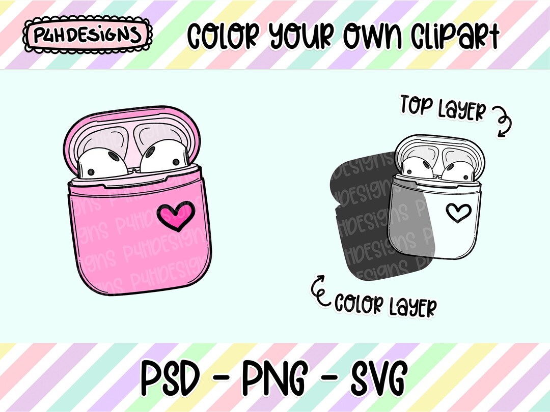 Earbuds Case Clipart, LAYERED, Doodle Clipart, Can Be Colored ...