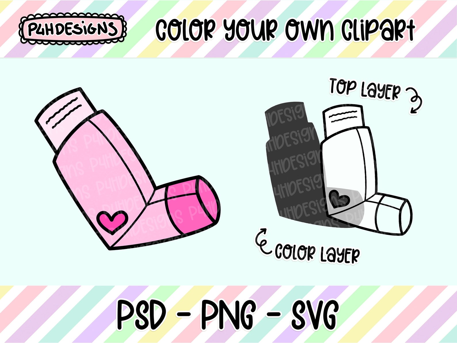 Inhaler Clipart, LAYERED, Doodle Clipart, Can Be Colored, Commercial ...