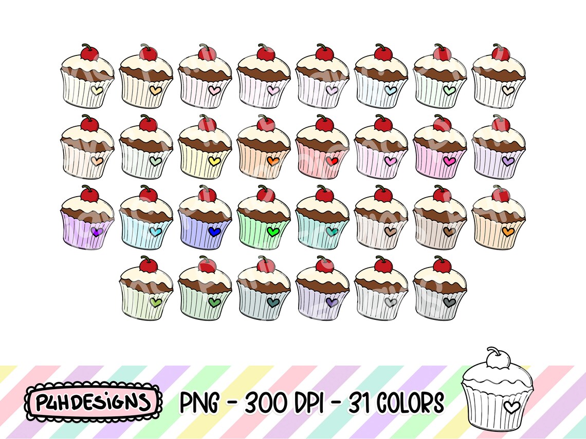 Cupcake Clipart, Doodle Clipart, Multicolor, Commercial Use, Hand Drawn ...