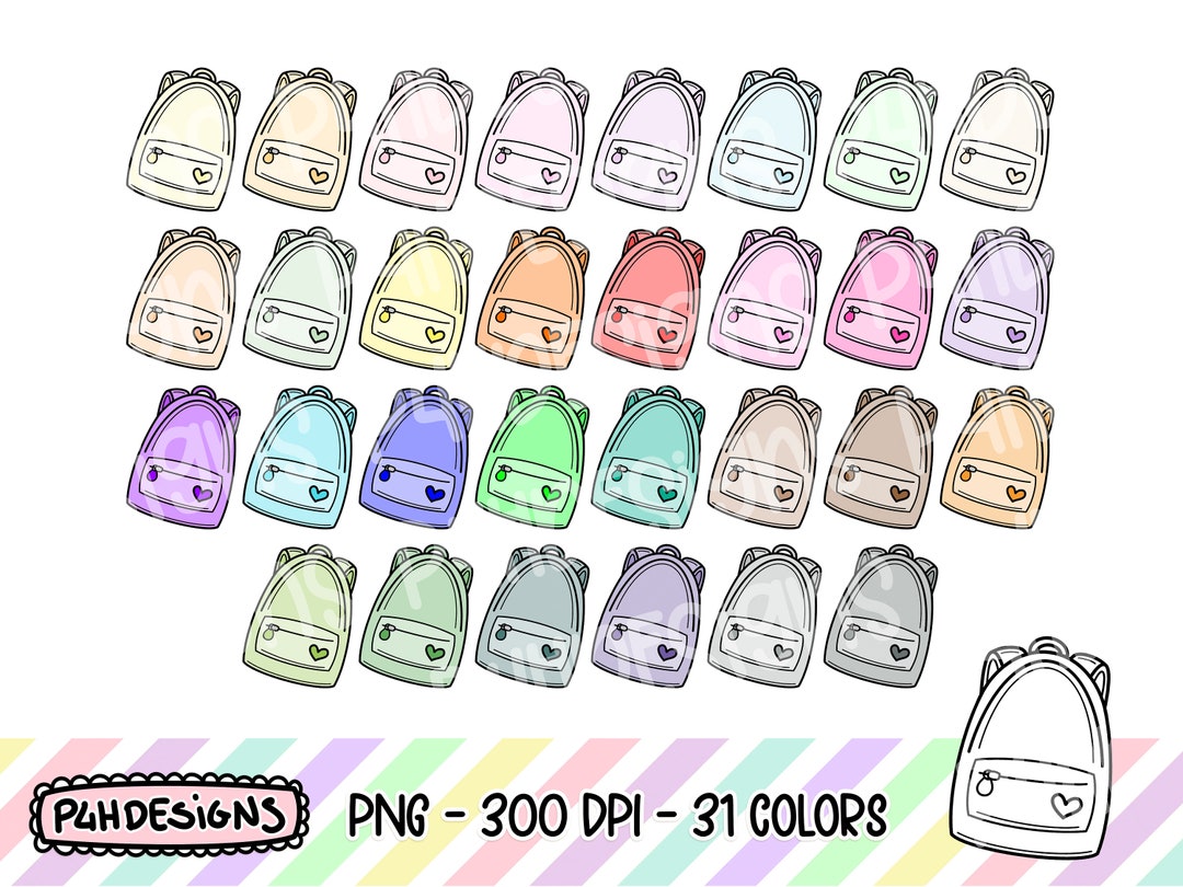 Backpack Clipart, Doodle Clipart, Multicolor, Commercial Use, Hand ...