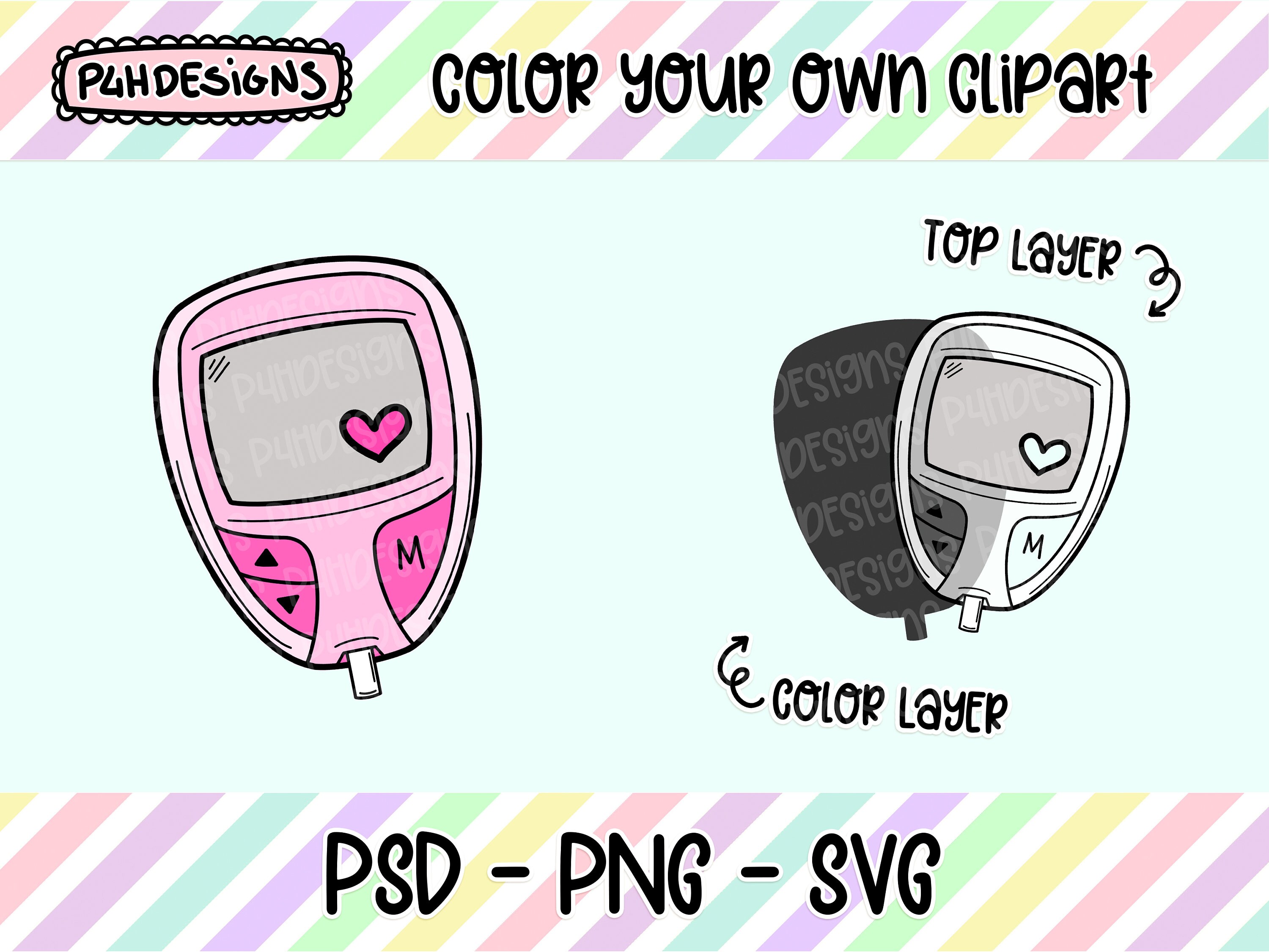 Glucose Meter Clipart, LAYERED, Doodle Clipart, Can Be Colored ...