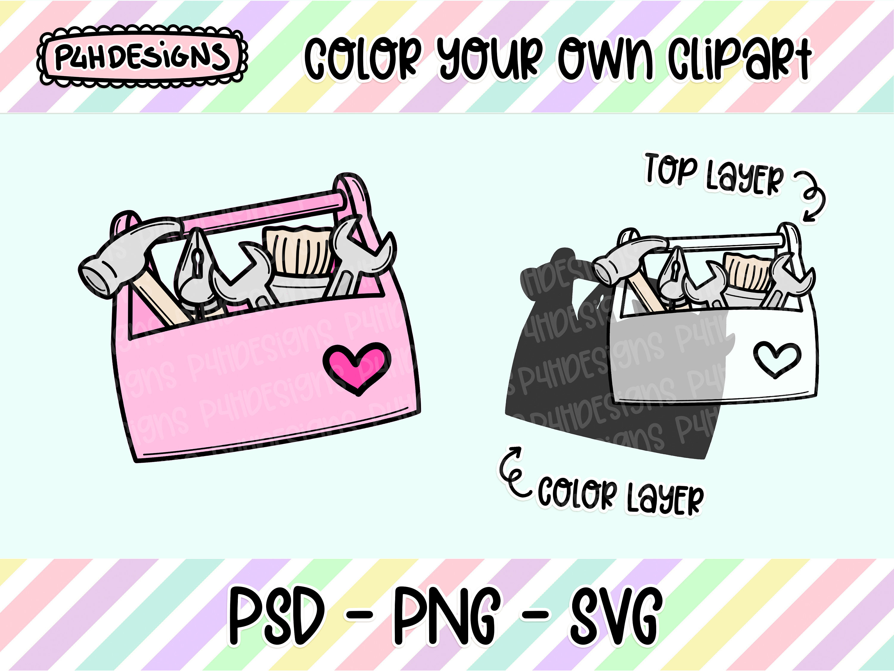 Toolbox Clipart, LAYERED, Doodle Clipart, Can Be Colored, Commercial ...