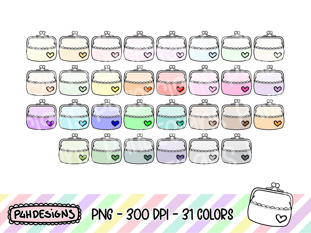 Coin Purse Clipart, Doodle Clipart, Multicolor, Commercial Use, Hand ...