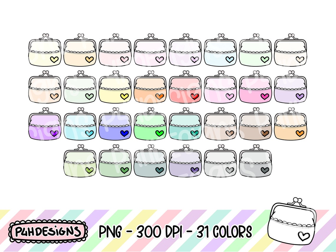 Coin Purse Clipart Doodle Clipart Multicolor Commercial - Etsy