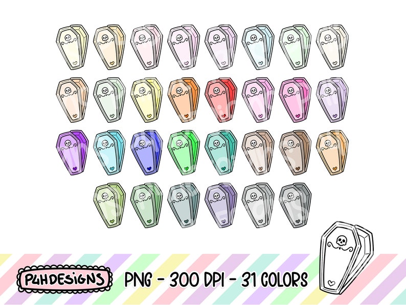 Coffin Clipart, Doodle Clipart, Multicolor, Commercial Use, Hand Drawn ...