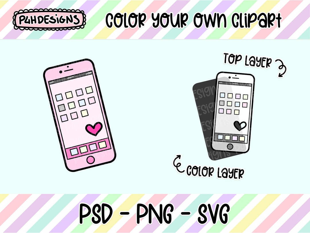Smartphone Clipart, LAYERED, Doodle Clipart, Can Be Colored, Commercial ...