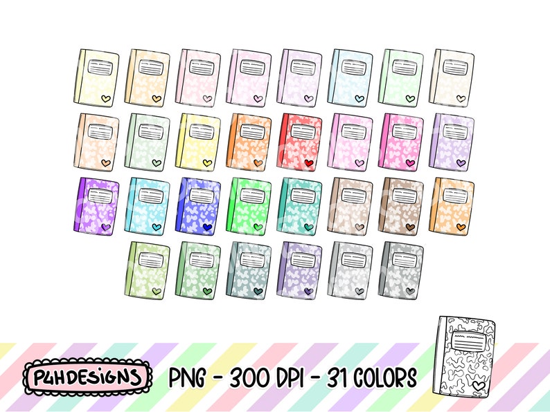 Composition Notebook Clipart, Doodle Clipart, Multicolor, Commercial ...