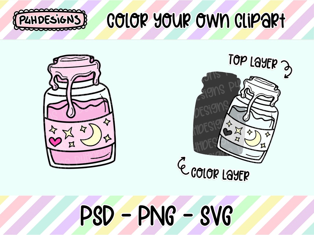 Spell Jar Clipart, LAYERED, Doodle Clipart, Can Be Colored, Commercial ...