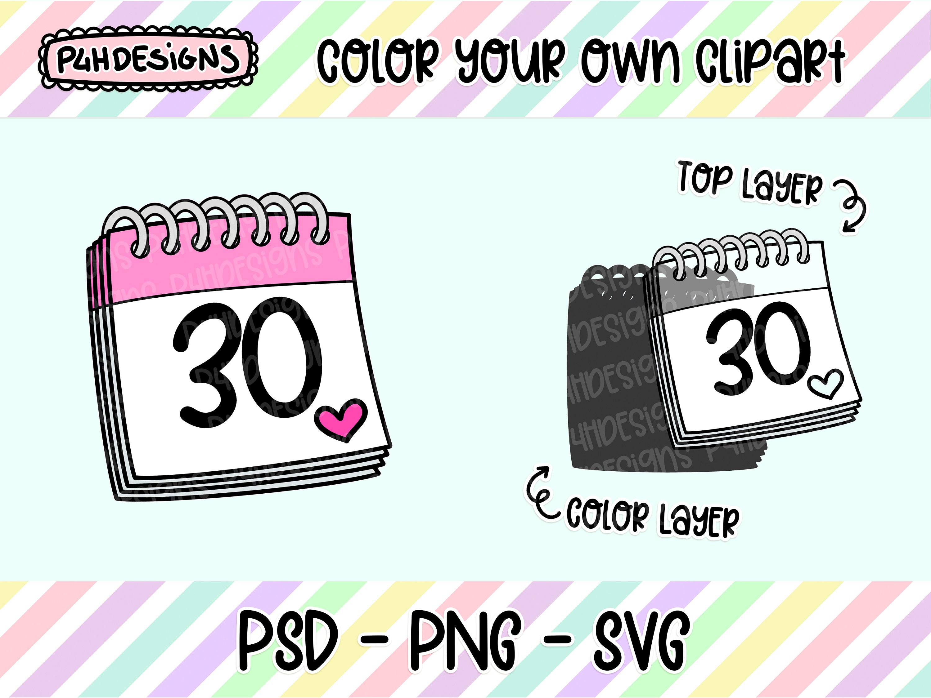 Calendar Clipart, LAYERED, Doodle Clipart, Can Be Colored, Commercial ...