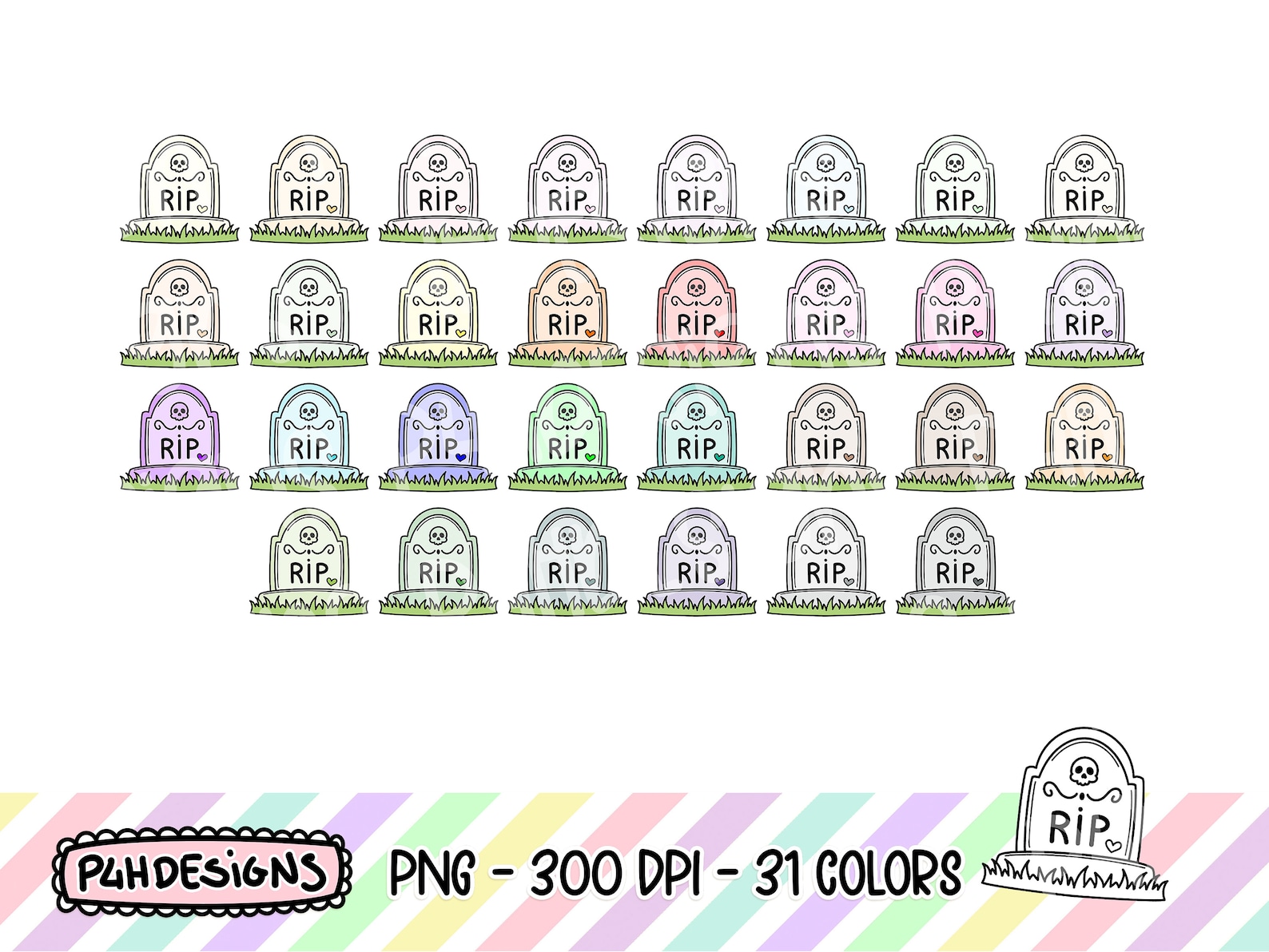 Tombstone Clipart, Doodle Clipart, Multicolor, Commercial Use, Hand ...